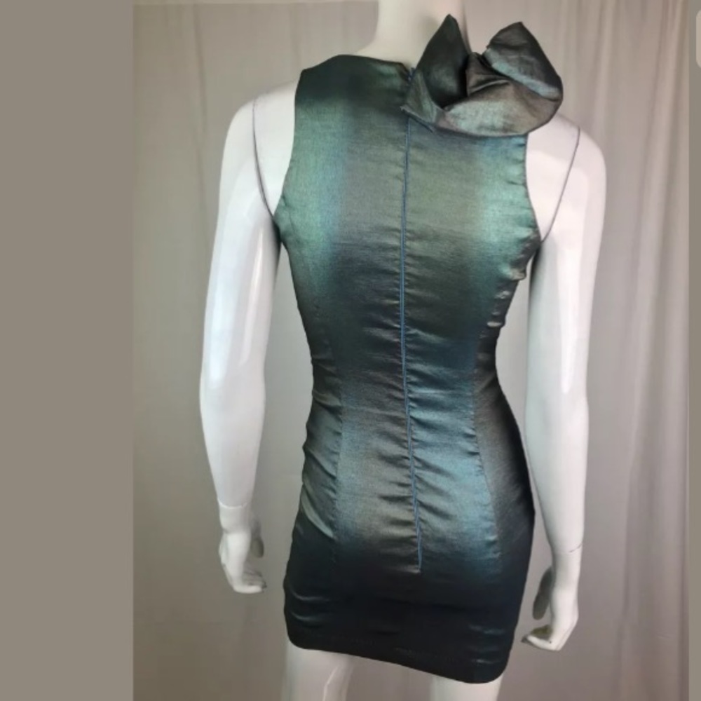 Cache Metallic Ruched Ruffle Draped Bodycon Dress - Gem